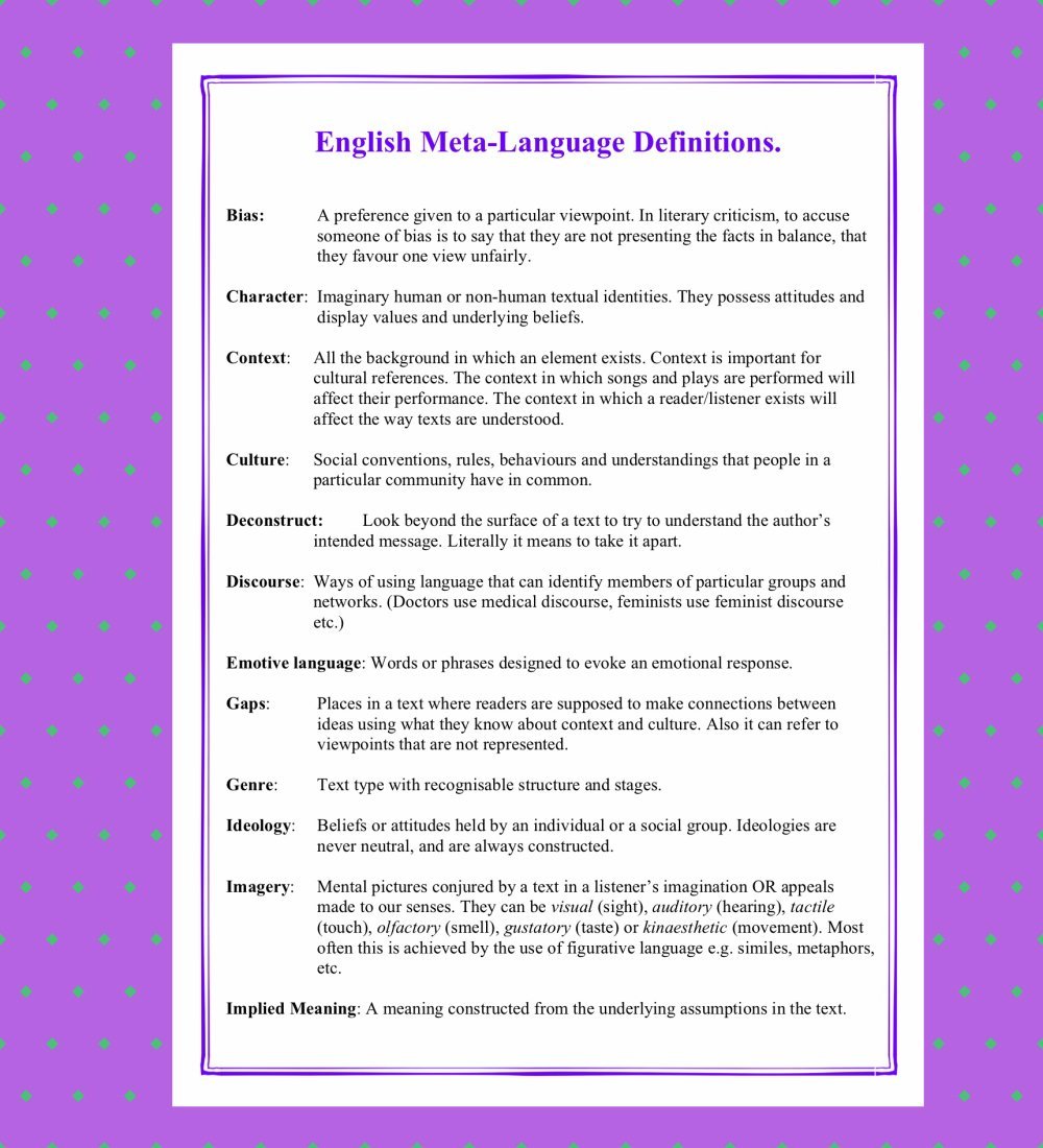 Talking about Literature - Some English Meta-Language. | We Teach Well