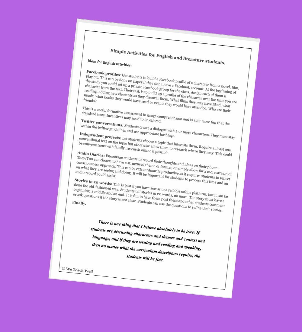 Simple Activities For English and literature students | We Teach Well